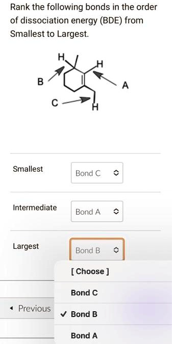Rank the following bonds in the order of dissociation energy (BDE) from ...