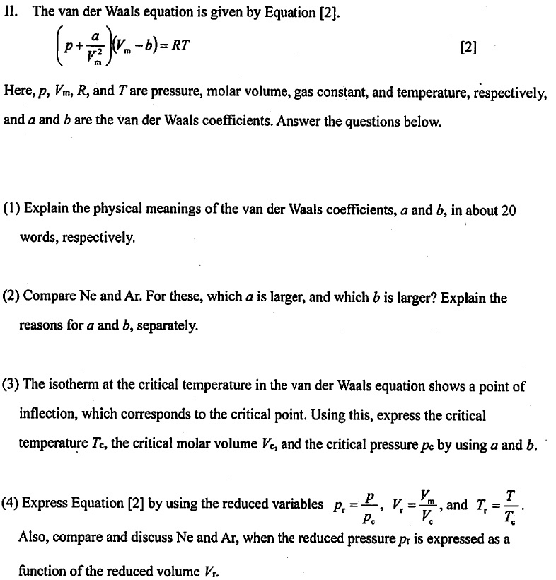 SOLVED: The van der Waals equation is given by Equation [2]: P(Vm - b ...