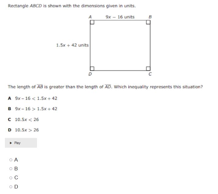 SOLVED: Rectangle A B C D is shown with the dimensions given in units. The length of A B is ...