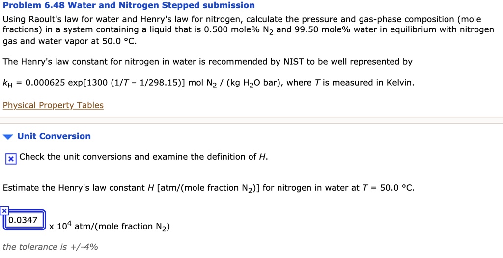 Problem 6.48 Water and Nitrogen Stepped submission Using Raoult's law ...