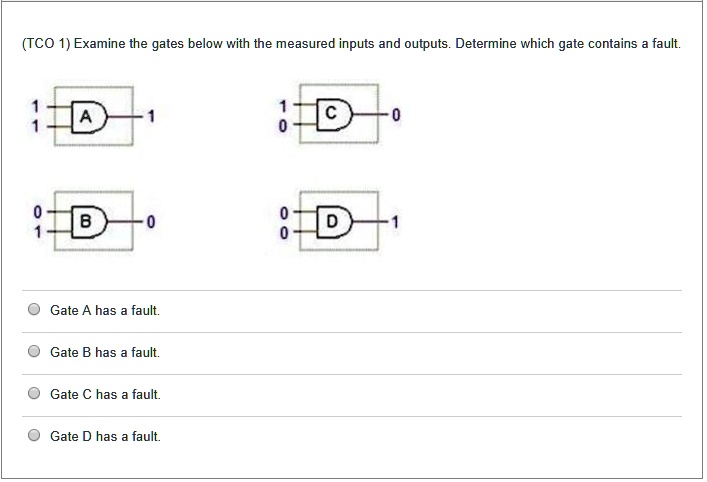 SOLVED: TCO 1: Examine the gates below with the measured inputs and ...