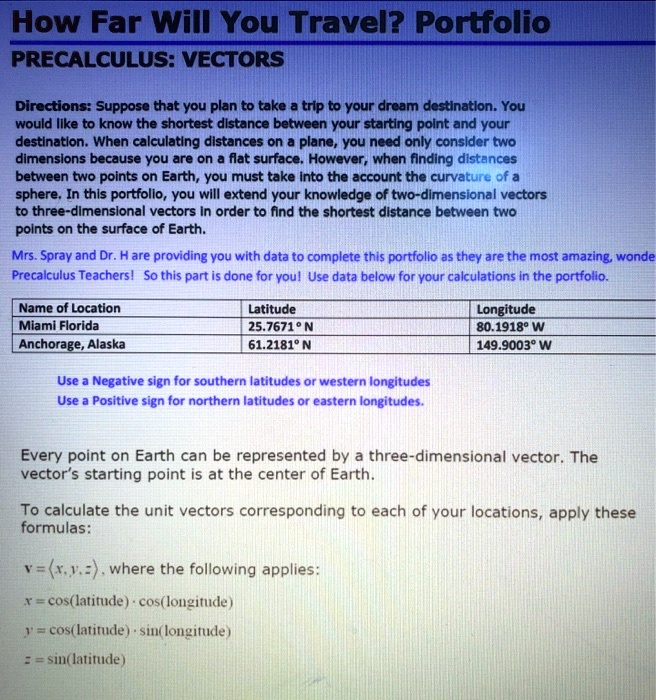 How Far Will You Travel? Portfolio PRECALCULUS: VECTORS Directions ...