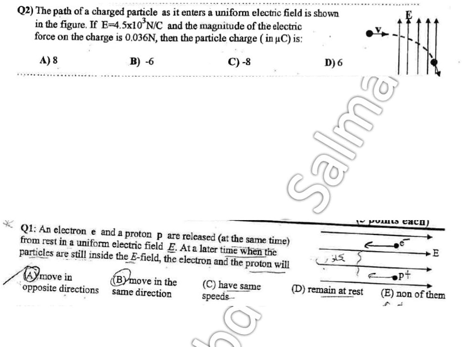 SOLVED: Q2) The path of a charged particle as it enters a uniform electric field is shown in the ...