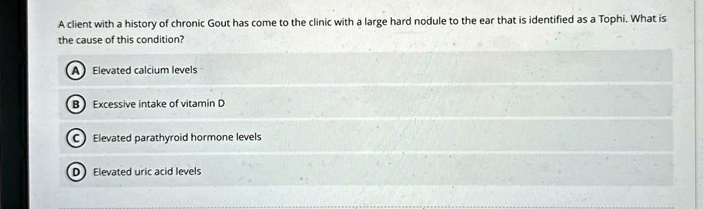 a client with a history of chronic gout has come to the clinic with a ...