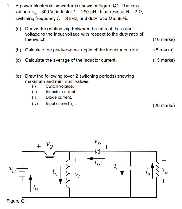 SOLVED: A power electronic converter is shown in Figure Q1. The input voltage v(in)=300V ...