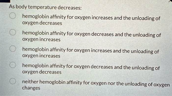 As body temperature decreases: hemoglobin affinity for oxygen increases ...