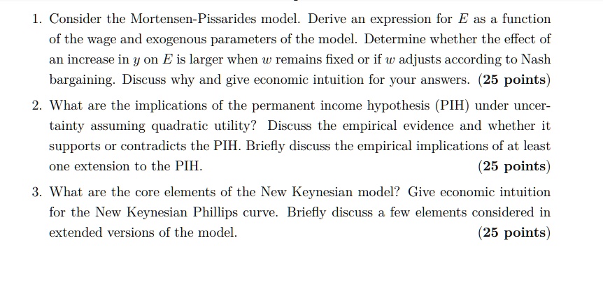 1. Consider the Mortensen-Pissarides model. Derive an expression for E ...