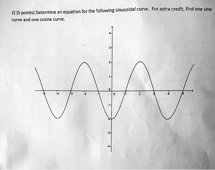 SOLVED: equation for the following sinusoidal curve: For extra credit; find one sine 2) (5 ...