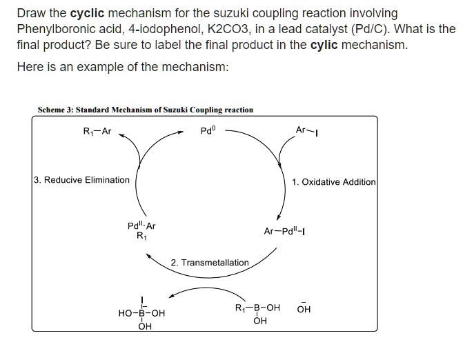 draw the cyclic mechanism for the suzuki coupling reaction involving ...