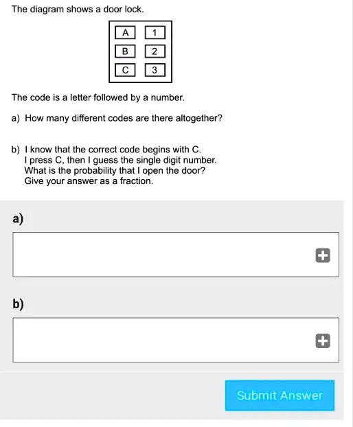 SOLVED: The diagram shows a door lock: The code is a letter followed by ...