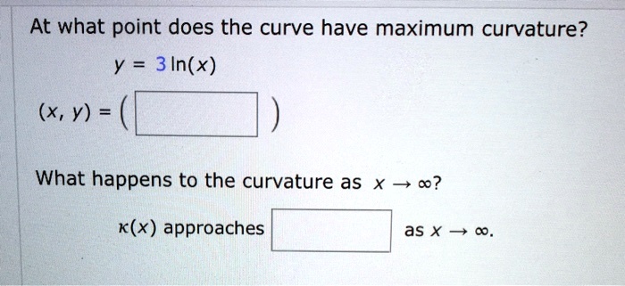 SOLVED: At what point does the curve have maximum curvature? Y = In(x) (x, Y) What happens to ...