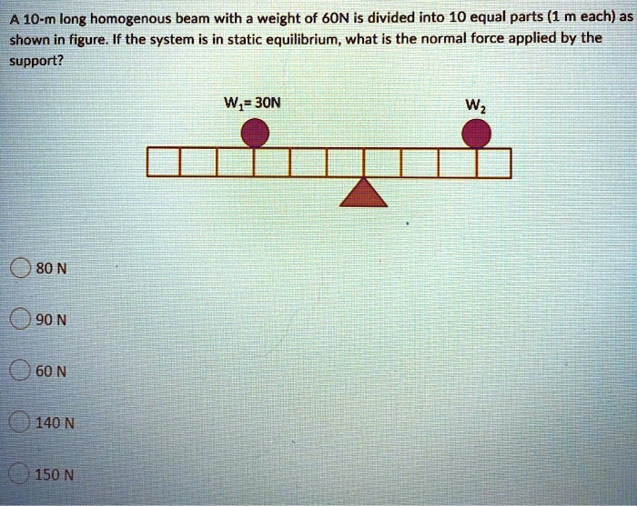 A 10-m long homogeneous beam with a weight of 60N is divided into 10 ...