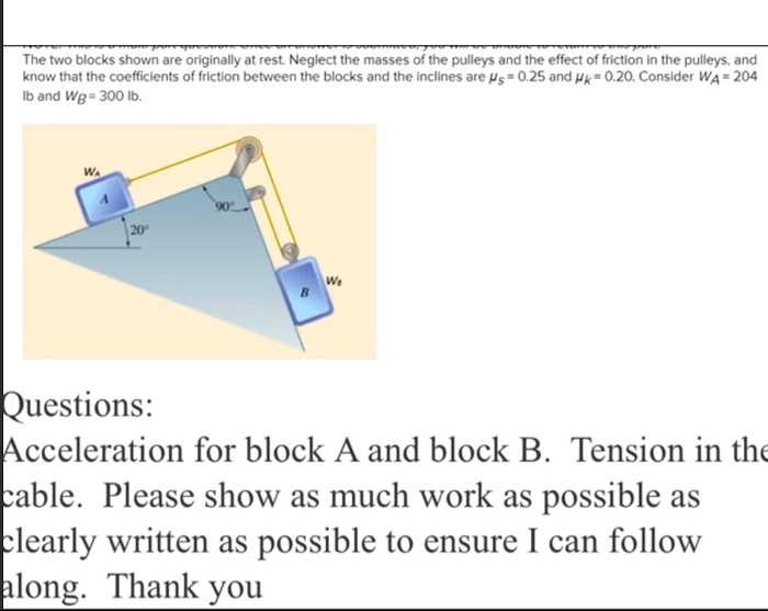 The two blocks shown are originally at rest. Neglect the masses of the pulleys and the effect of ...