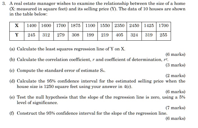 A real estate manager wishes to examine the relationship between the ...