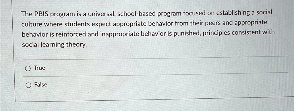 SOLVED: The PBIS program is a universal, school-based program focused on establishing a social ...