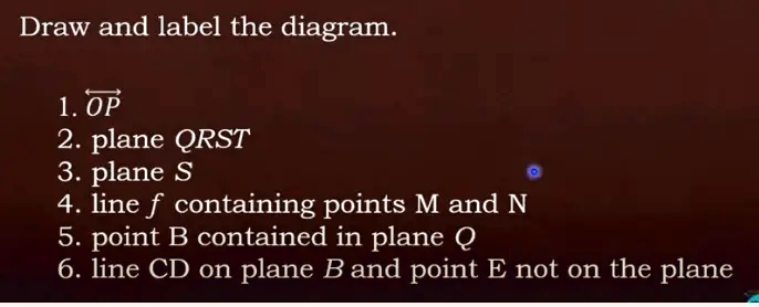 draw and label the diagram 1 op 2 plane qrst 3 plane s 4 line f ...