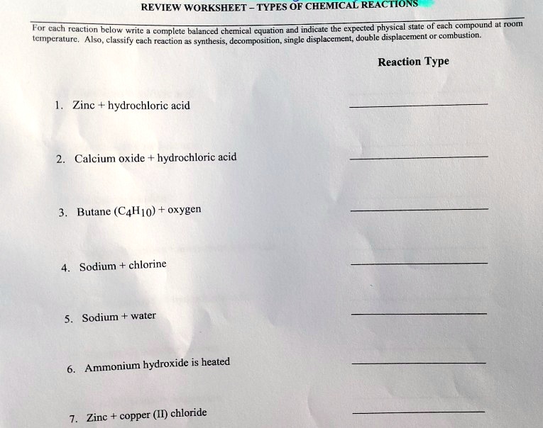 Types Of Chemical Reaction Worksheet Worksheets For Kindergarten