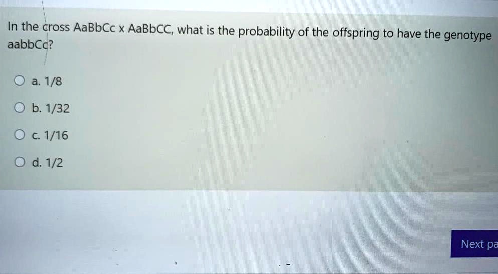 in the cross aabbcc x aabbcc what is the probability of the offspring ...