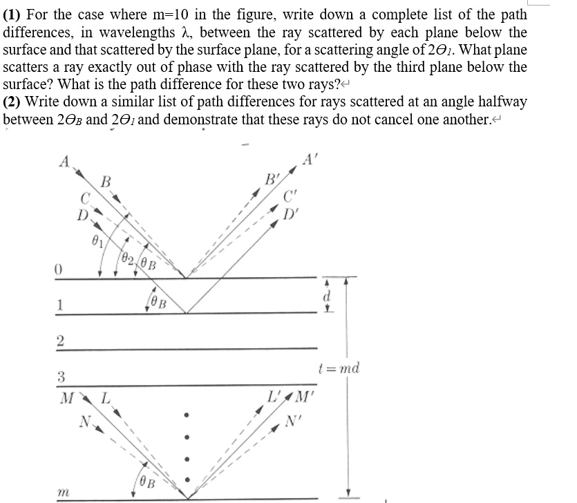 (1) For the case where m=10 in the figure, write down a complete list of the path differences ...