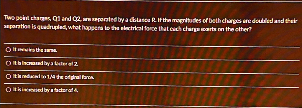 SOLVED: Two point charges, Q1 and Q2, are separated by a distance R. If the magnitudes of both ...