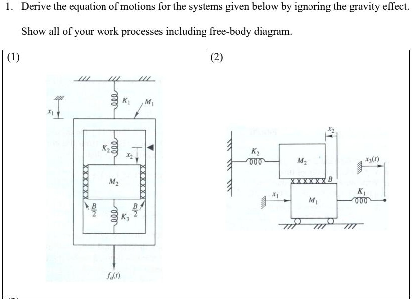 SOLVED: Texts: 1. Derive the equation of motion for the system given below by ignoring the ...