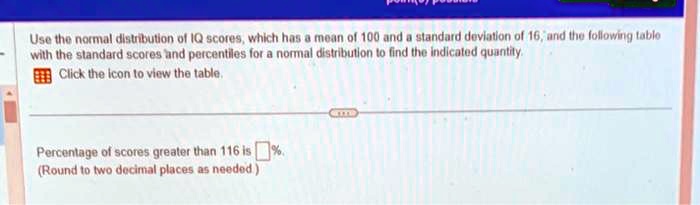 SOLVED: Use the normal distribution of IQ scores,which has a mean of ...