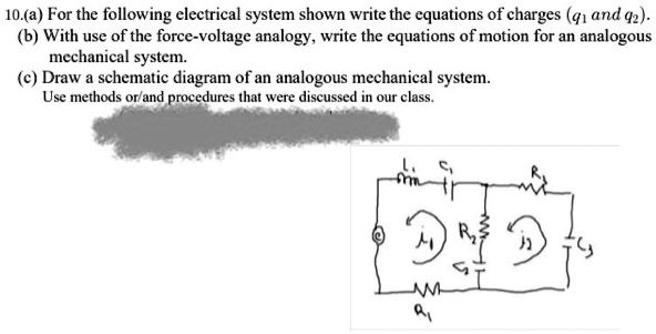 SOLVED: 10. (a) For the following electrical system shown, write the equations of charges (q1 ...