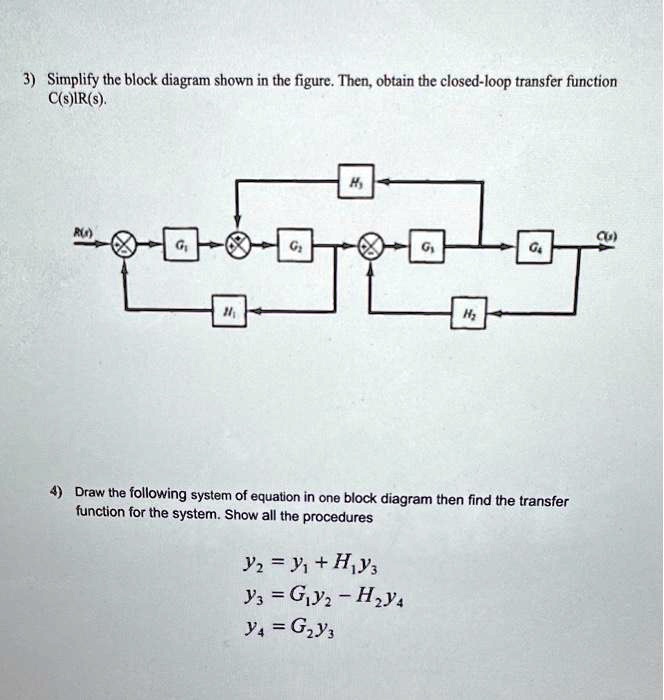 SOLVED: 3. Simplify the block diagram shown in the figure. Then obtain the closed-loop transfer ...