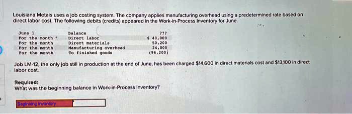 Louisiana Metals uses a job costing system. The company applies ...
