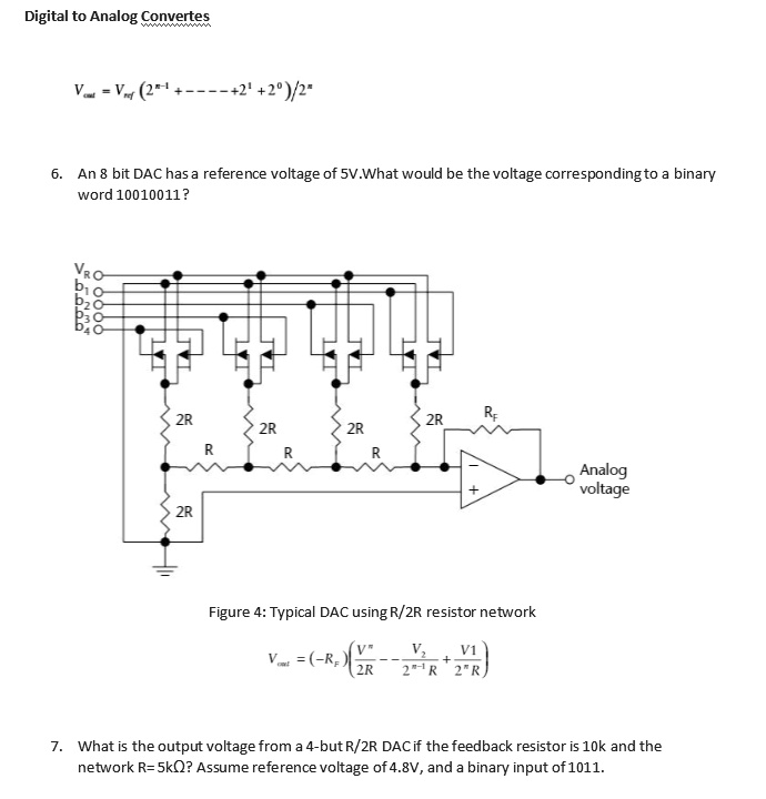 SOLVED: Digital to Analog Convertes Va Vy (2*' +—-+2 +2" )z" An bit DAC ...