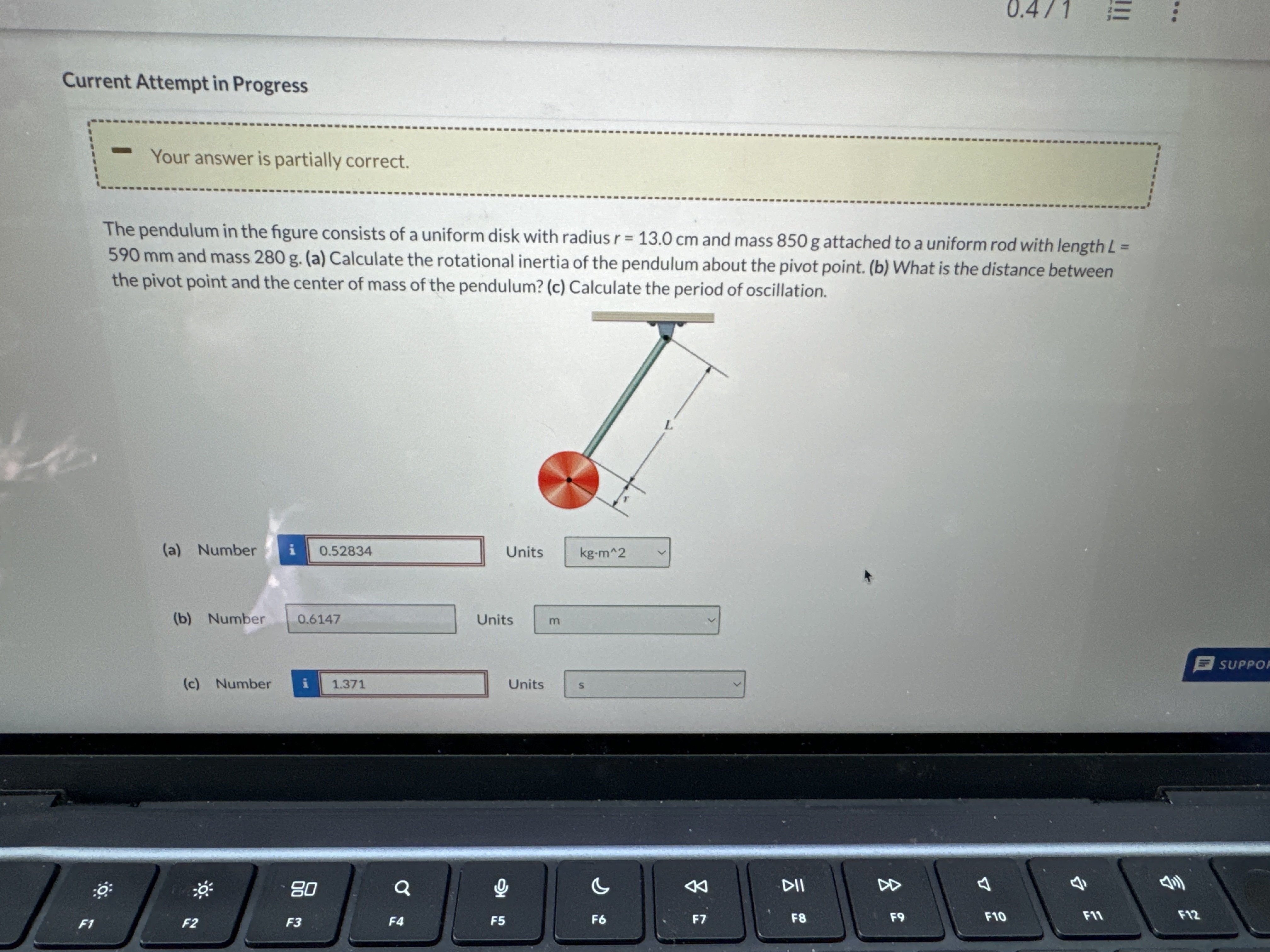 SOLVED: Current Attempt in Progress Your answer is partially correct. The pendulum in the figure ...