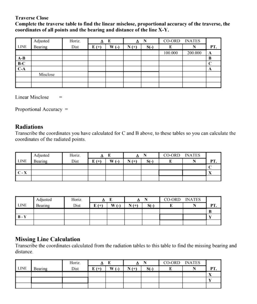 traverse close complete the traverse table to find the linear misclose ...