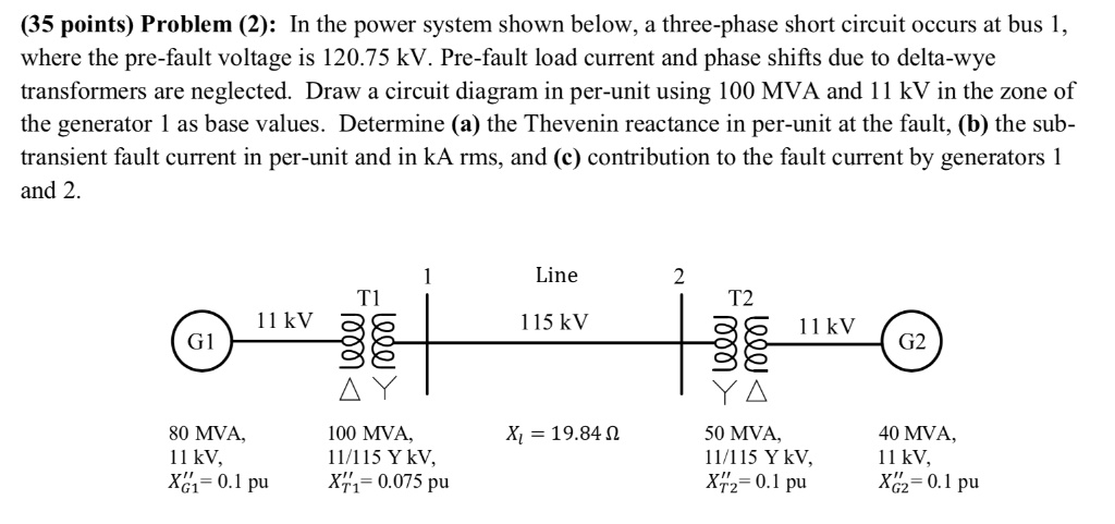 (35 points) Problem (2): In the power system shown below, a three-phase ... (35 points) Problem (2): In the power system shown below, a three-phase ...