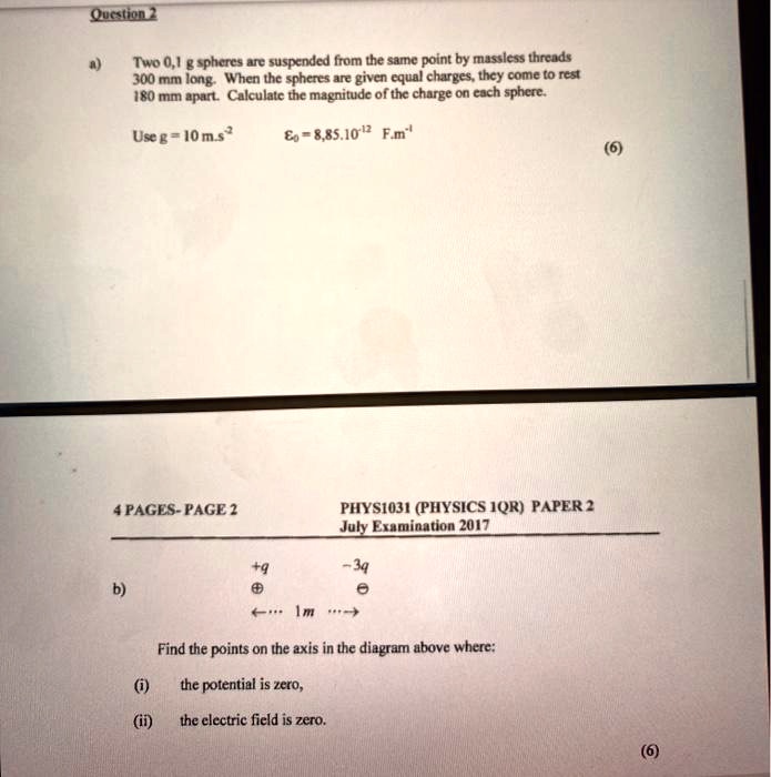 SOLVED:Qualin } Tuo 0,| g pheres are suspended from the same point by ...