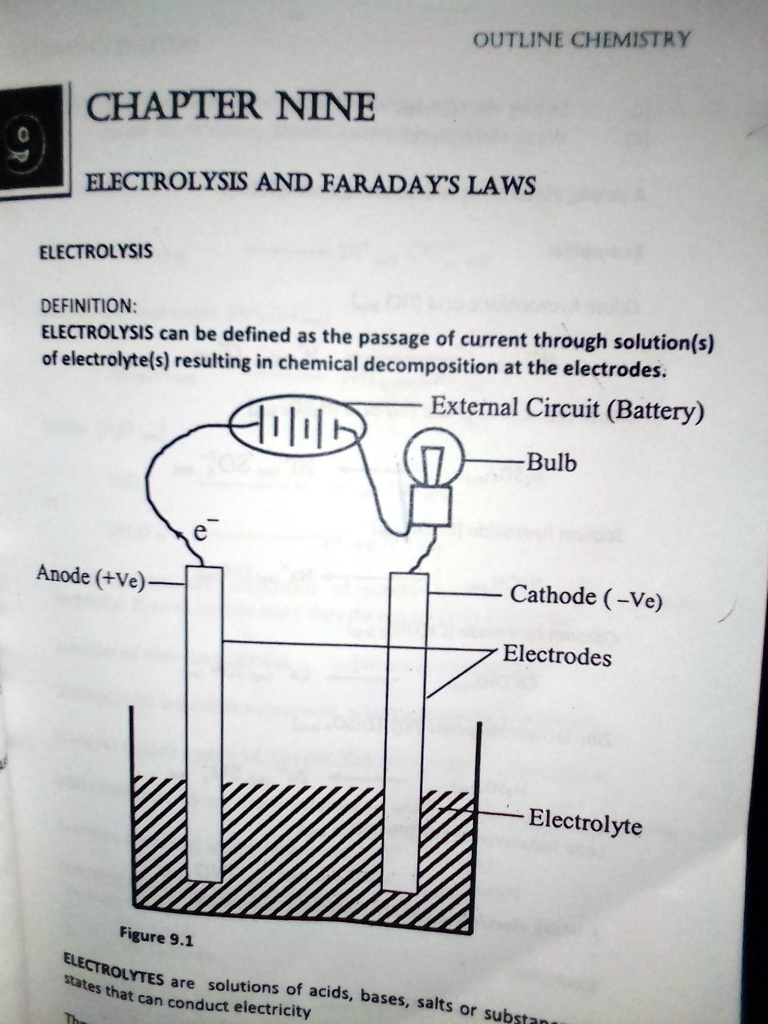 OUTLINE CHEMISTRY CHAPTER NINE 0 ELECTROLYSIS AND FARADAY'S LAWS ...