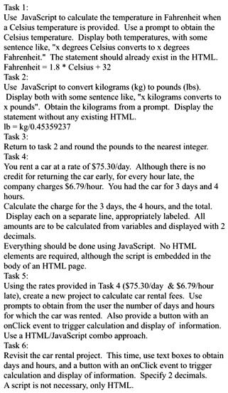 Solved Task 1 Use Javascript To Calculate The Temperature In 2482