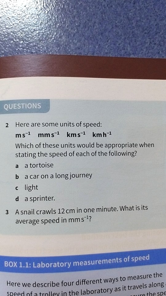 SOLVED: Here are some units of speed: m/s mm/s km/s km/h. Which of ...