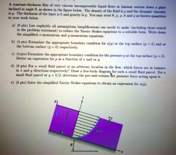 A Constant Thickness Film Of Very Viscous Incompressible Liquid Flows In Laminar Motion Down A