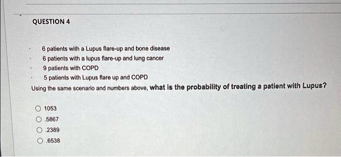 QUESTION 4 6 patients with a Lupus flare-up and bone disease 6 patients ...