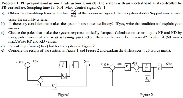 SOLVED: Problem 1: PD Proportional Action + Rate Action Consider the system with an inertial ...
