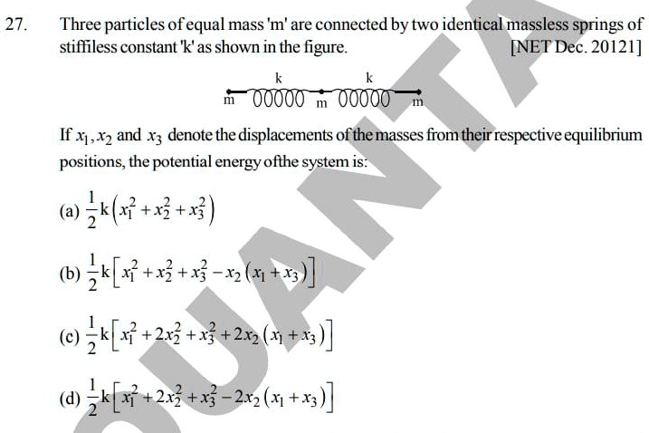 Solved Three Particles Of Equal Mass M Are Connected By Two