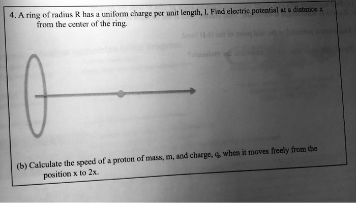 4. A ring of radius R has a uniform charge per unit length, 1. Find ...