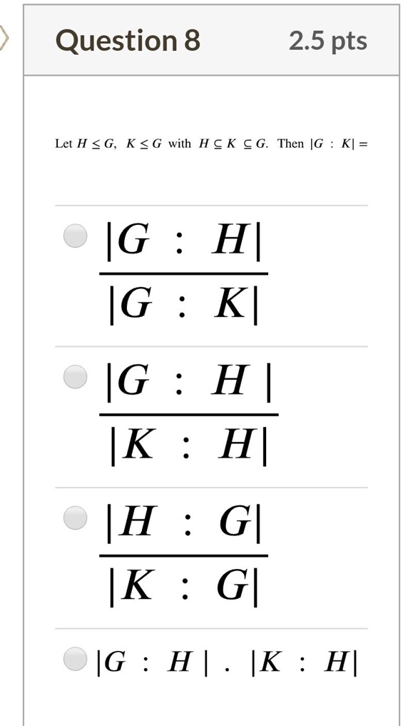 SOLVED: Question 8 2.5 pts Let H