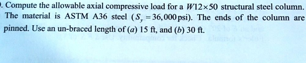 SOLVED: Compute the allowable axial compressive load for a W1250 structural steel column. The ...