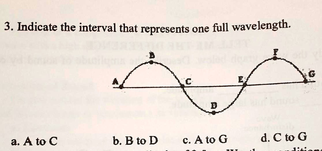 SOLVED: 3. Indicate the interval that represents one full wavelength. a ...