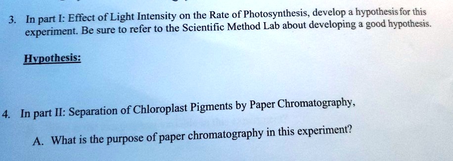 SOLVED: In Part I: Effect of Light Intensity on the Rate of ...