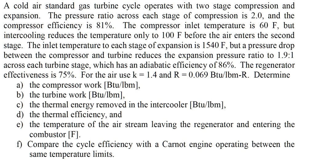 SOLVED: A cold air standard gas turbine cycle operates with two stage ...