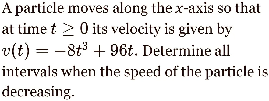 SOLVED: A particle moves along the x-axis so that at time t = 0 its velocity is given by v(t ...