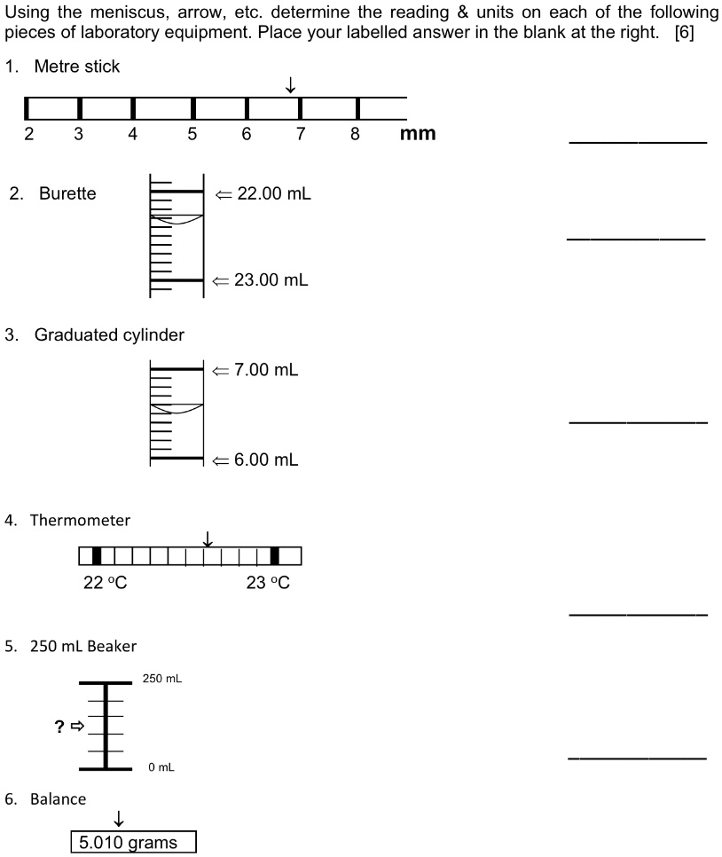 SOLVED: Using the meniscus, arrow, etc. determine the reading units on ...