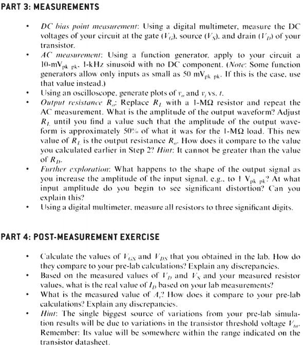 SOLVED: PART 3: MEASUREMENTS DC bias point measurement: Using a digital multimeter, measure the ...